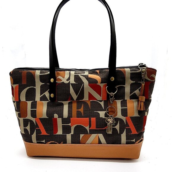Bags | Alphabet Print Copper Faux Leather Canvas Designer Bag Purse ...